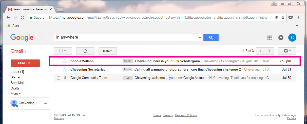 I'm using Gmail. Why am I not receiving the Scholargram? | Chevening
